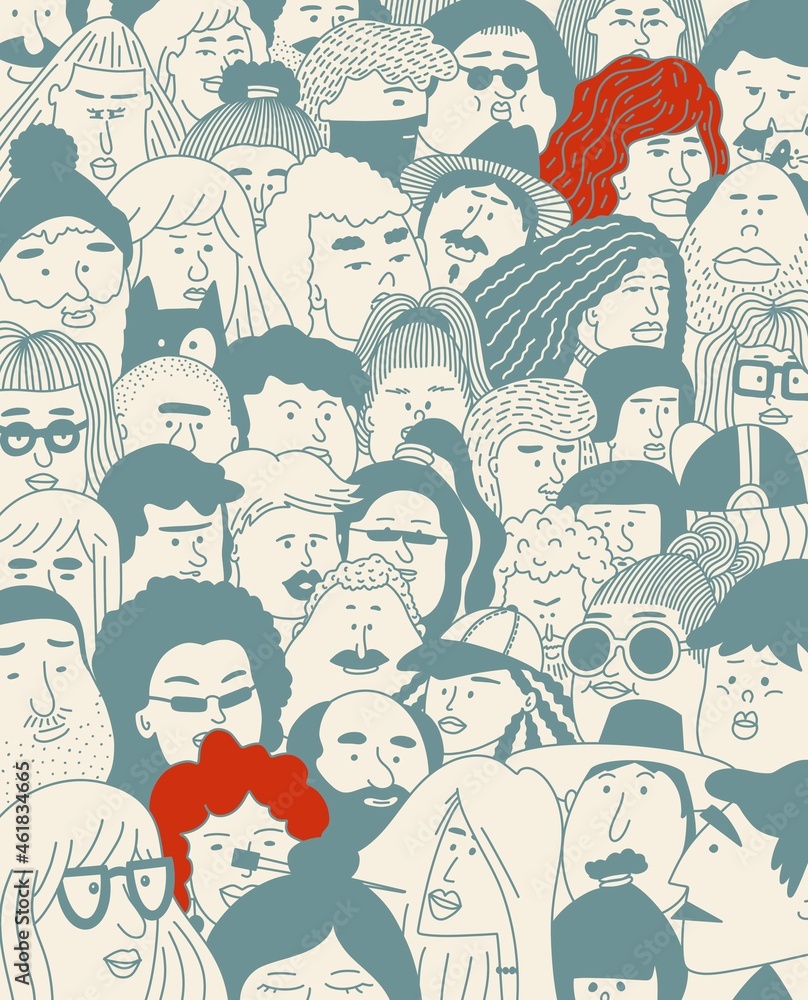 Standing out from the crowd. Urban commuters one continuous line ...