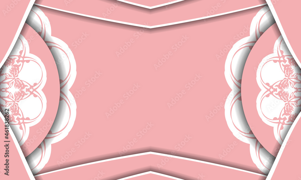 Pink color banner template with greek white pattern for logo design ...