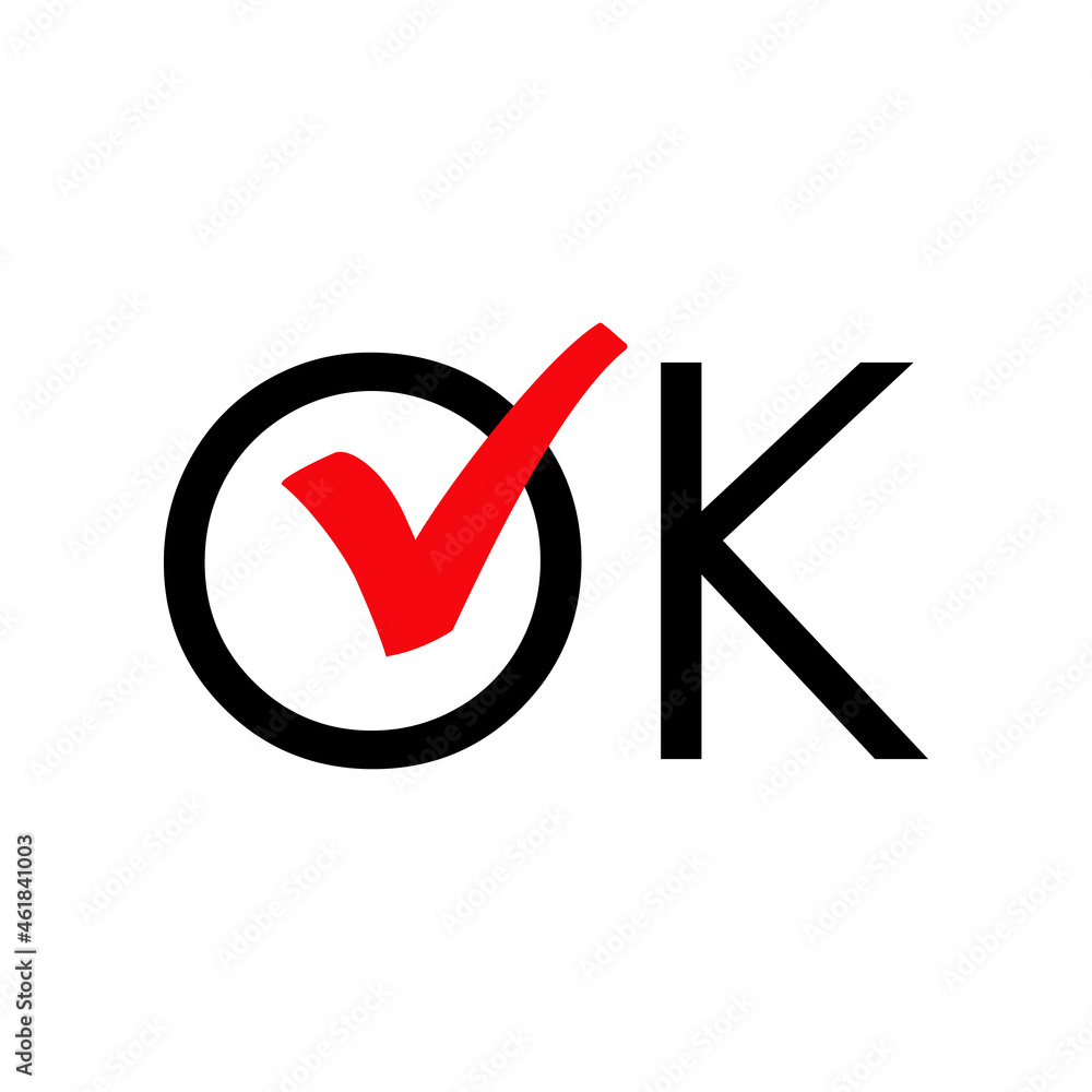 Logotipo con palabra OK con letra O como casilla de verificación con ...