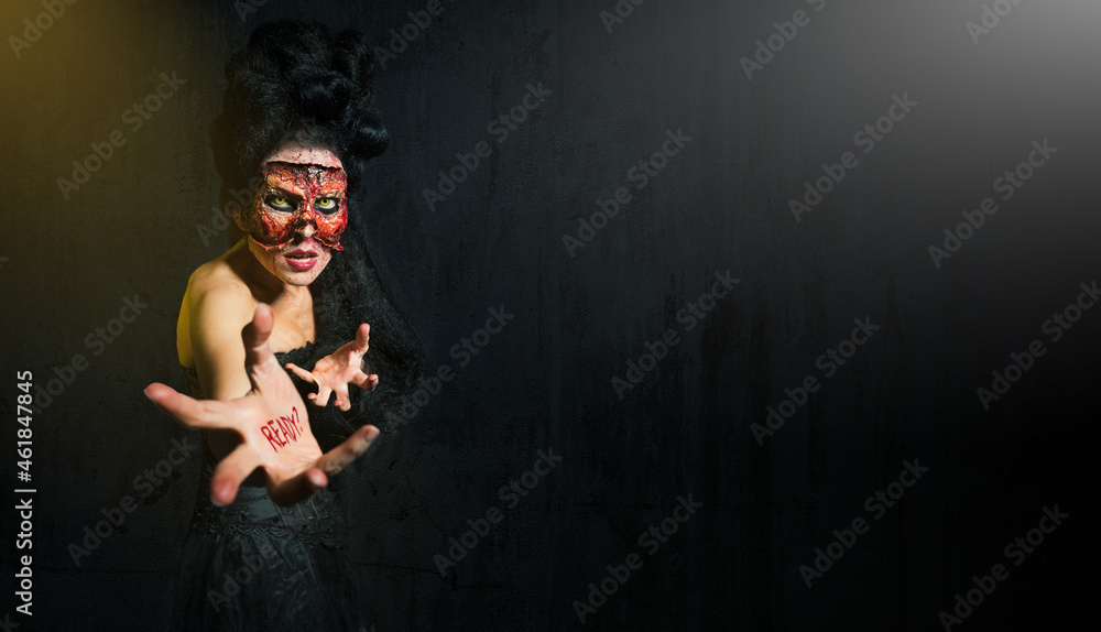 Creepy woman without a face and message READY? in blood on her hand in ...