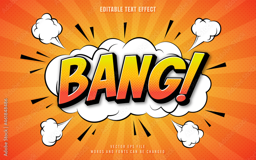 Bang comic text effect with explosion and burst background. Perfect for ...