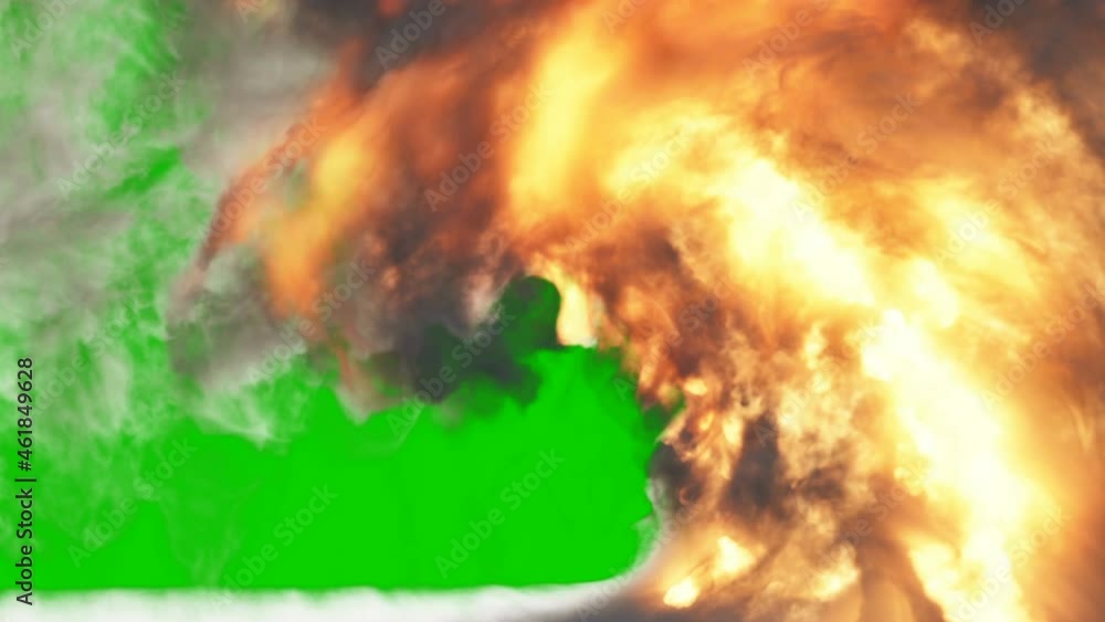 The strongest wave of fire with a lot of black smoke. Strong flames ...