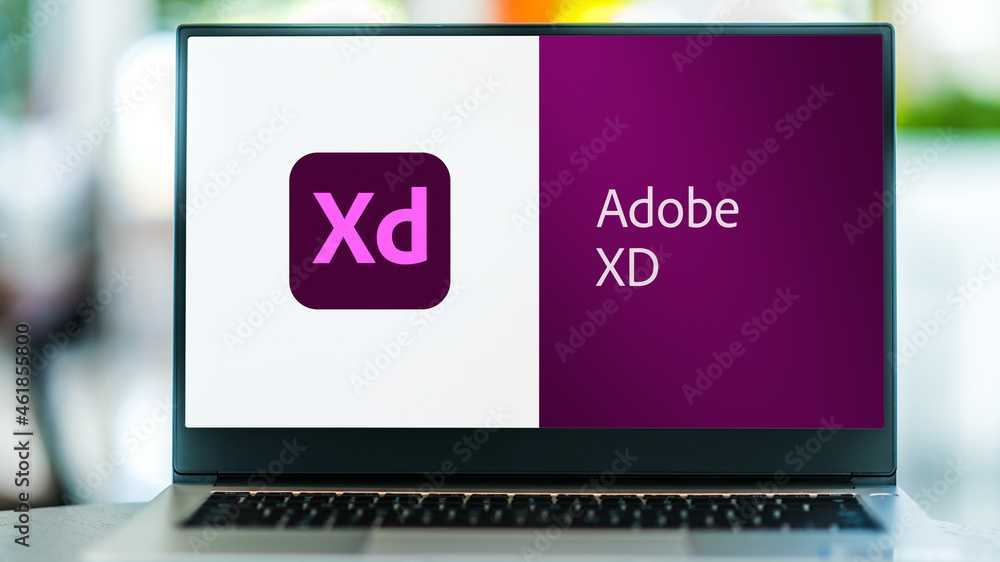 Laptop computer displaying logo of Adobe XD Stock Photo | Adobe Stock