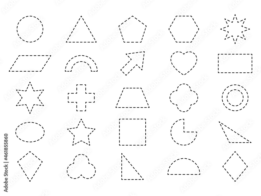 Geometric line shapes set. Educational linear spotted figures. Basic ...