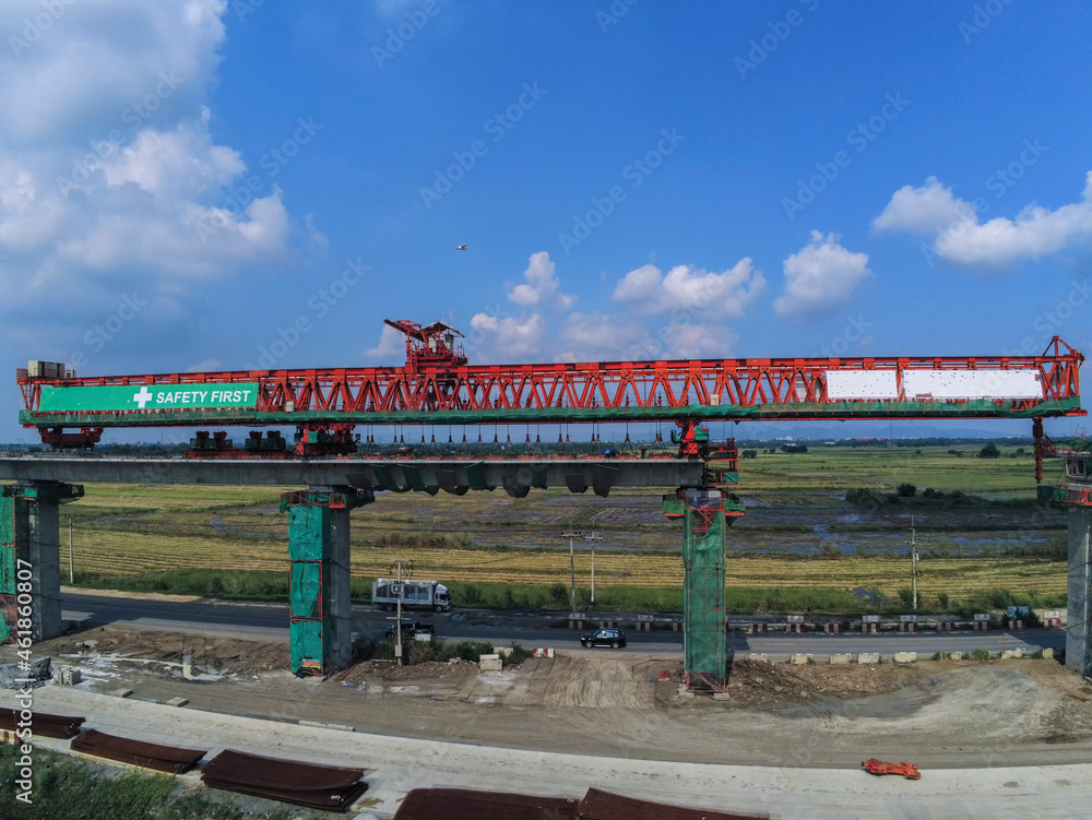 site with crane. site with crane and sky. Aerial view , Construction ...