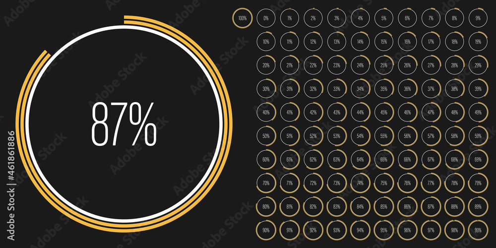 Set of circle percentage diagrams meters from 0 to 100 ready-to-use for ...