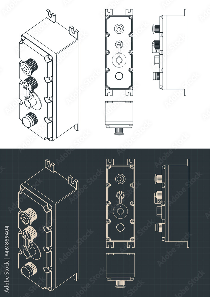 Blueprints of Push Button Switch Control Box Stock Vector | Adobe Stock