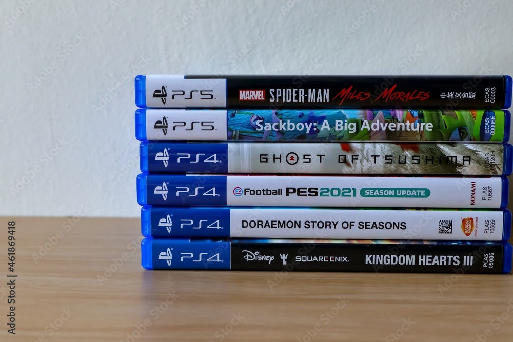 Bangkok, Thailand - February 21 2021 : Stacked of boxes of Blu-ray Disc ...