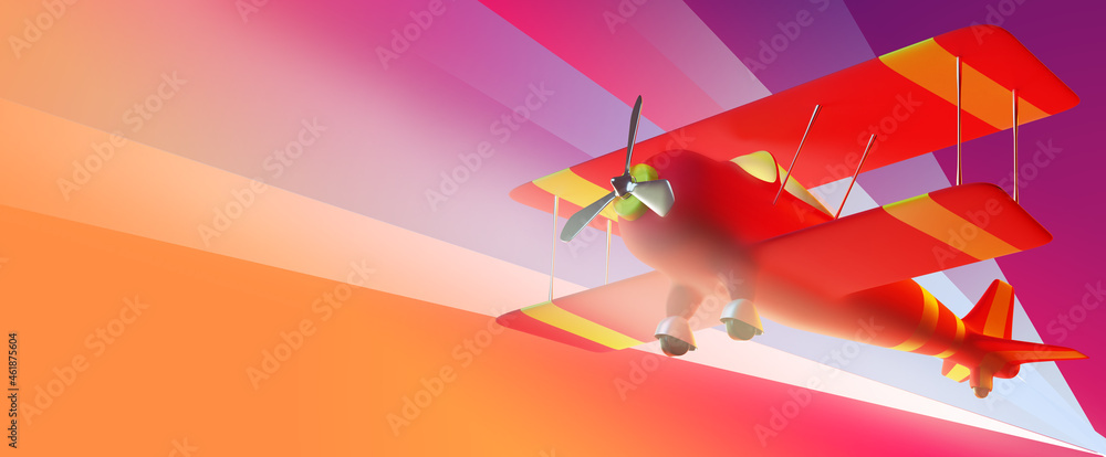 biplane model. Airplane biplane on colorful background. Flying plane ...
