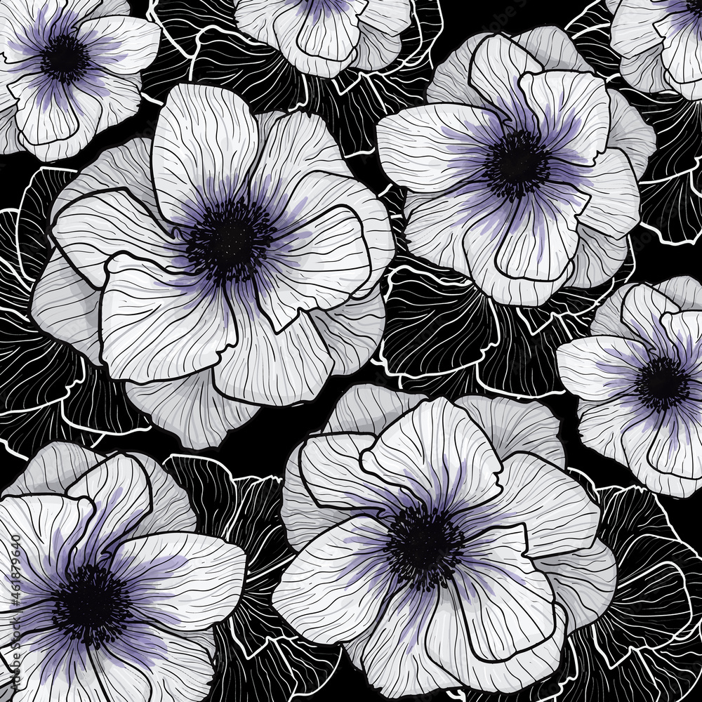 Anemones Wildflower Illustration. Anemone floral botanical flowers ...