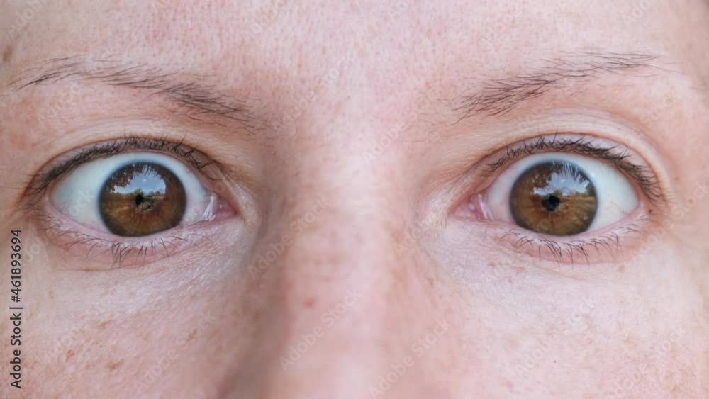 Comical Female Brown Eyes Looking at Camera, Rotating in Different ...