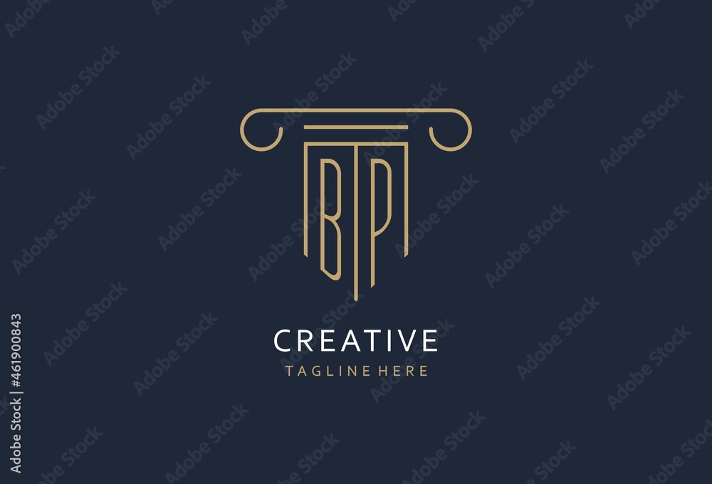 Vetor de BP initial with pillar shape logo design, creative monogram ...