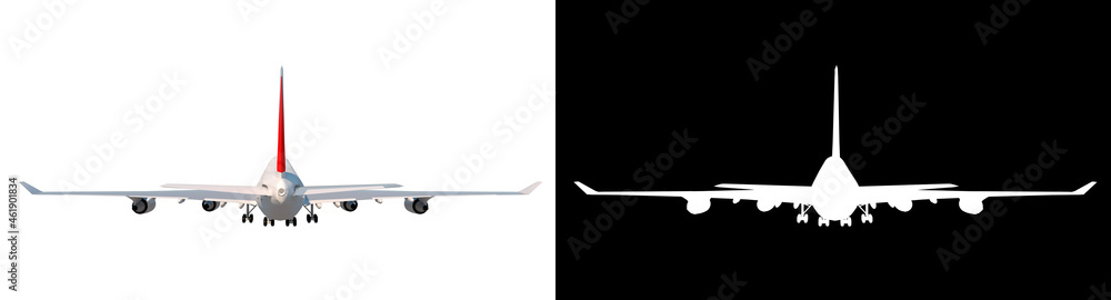 Wide body aircraft 1- Back view white background alpha png 3D Rendering ...