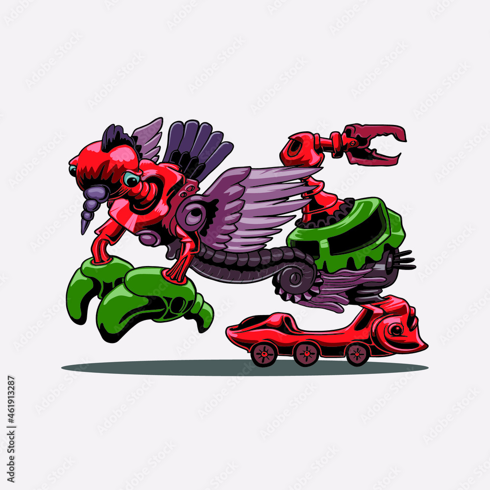 bird robot hand draw illustration isolated on white background Stock ...