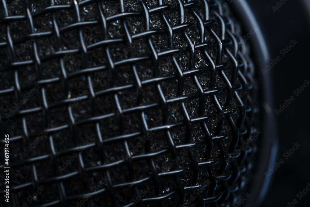 The metallic texture of the microphone grille is a full-screen close-up ...