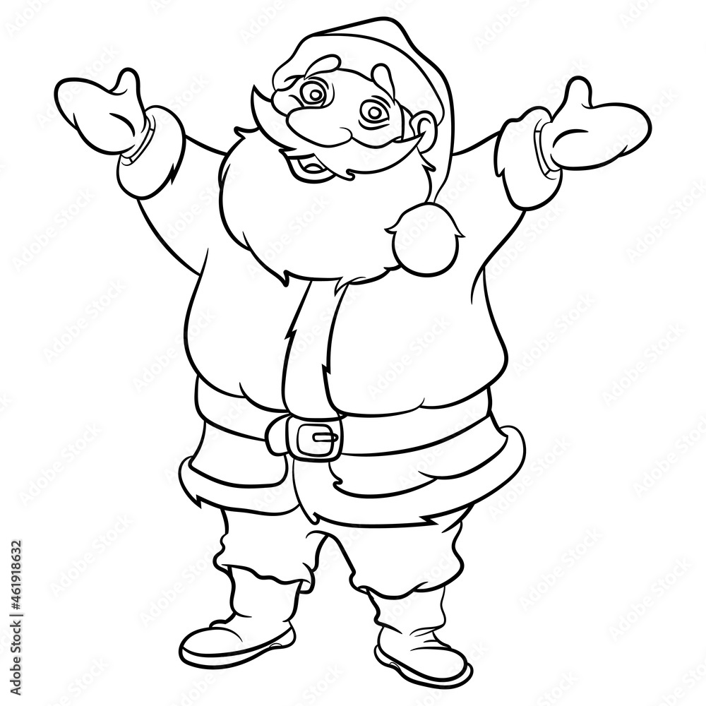 Santa Claus line art vector. Black white christmas vector. Sketch Santa ...