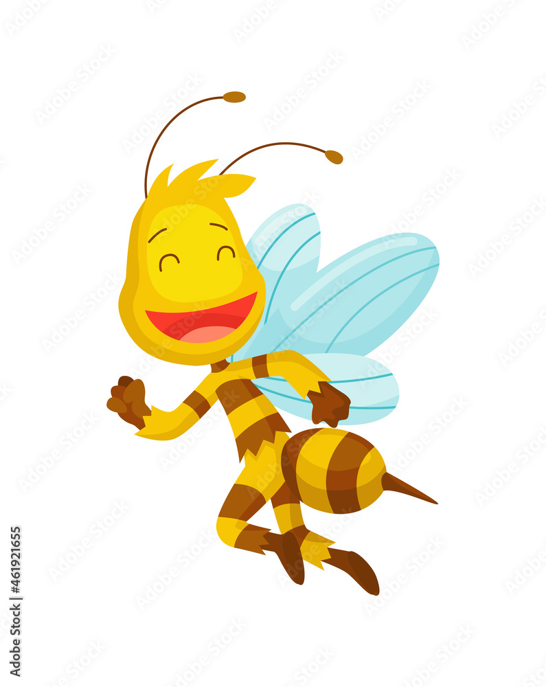 Cartoon bee insect. Character of happy fly illustration. Cute honey ...