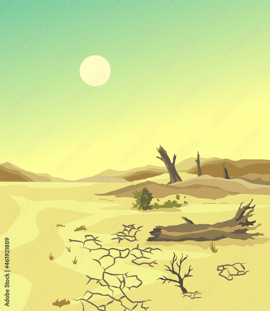 Climate change desertification illustration. Global environmental ...