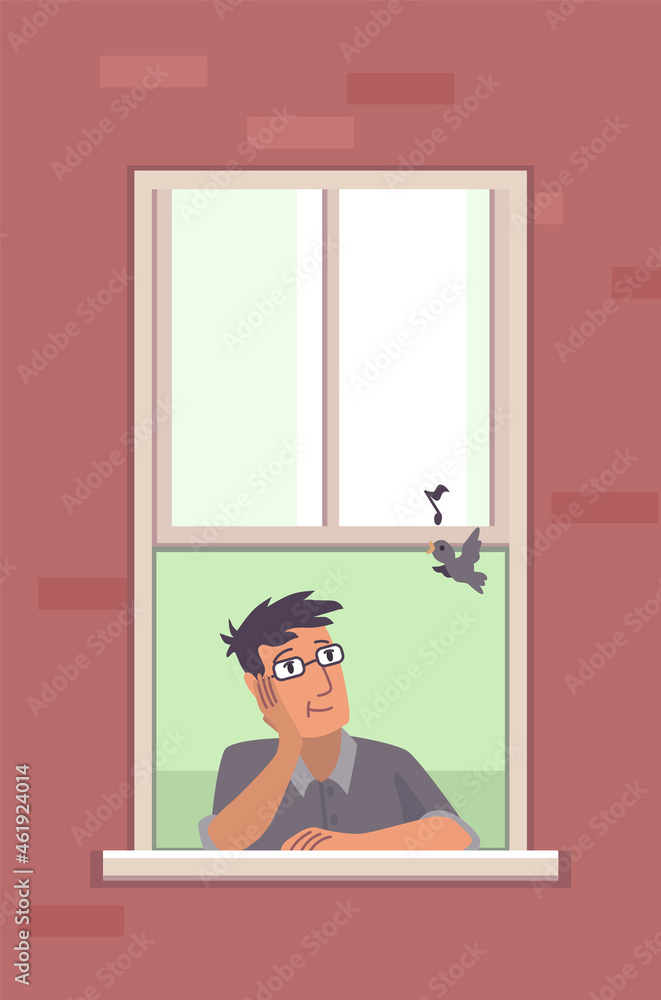 Window with people. Apartment building with people in open window ...