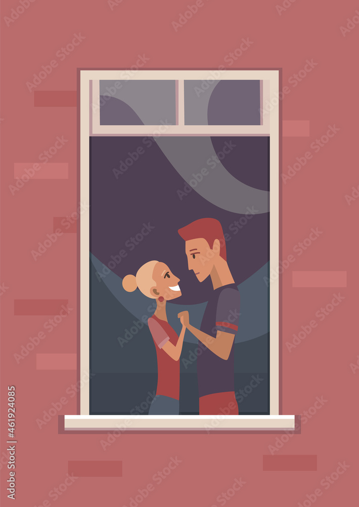 Window with people. Apartment building with people in open window ...