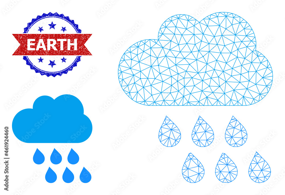 Mesh rain cloud carcass icon, and bicolor unclean Earth seal stamp ...