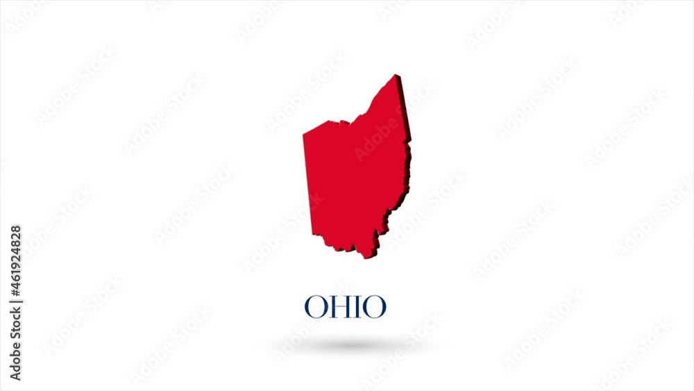 3d animated flat map showing the state of Ohio from the United State of ...