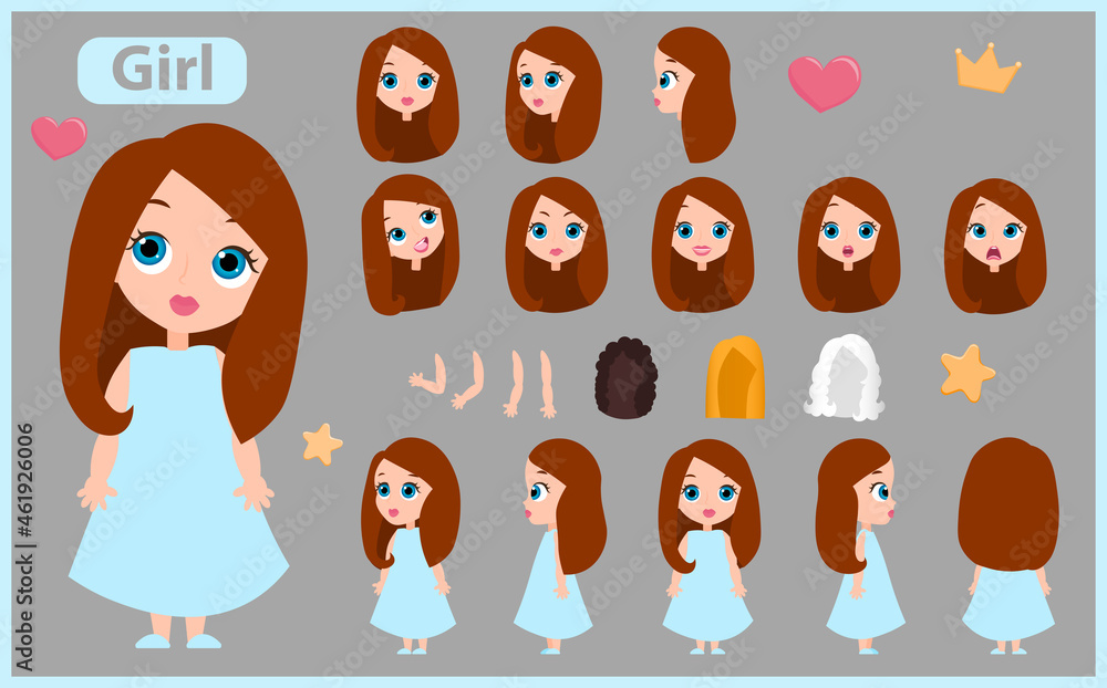 Cartoon character girl constructor creation mascot kit. Set with ...