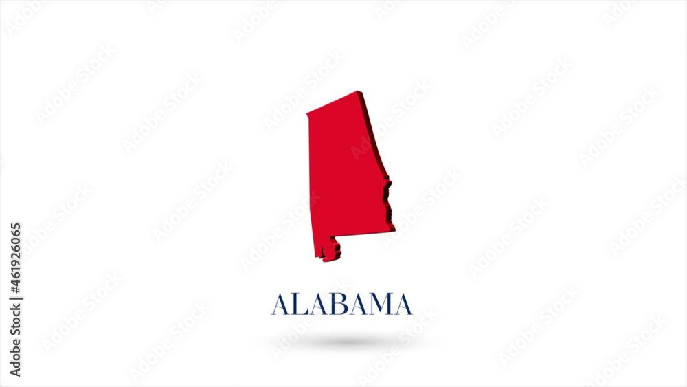 3d animated flat map showing the state of Alabama from the United State ...