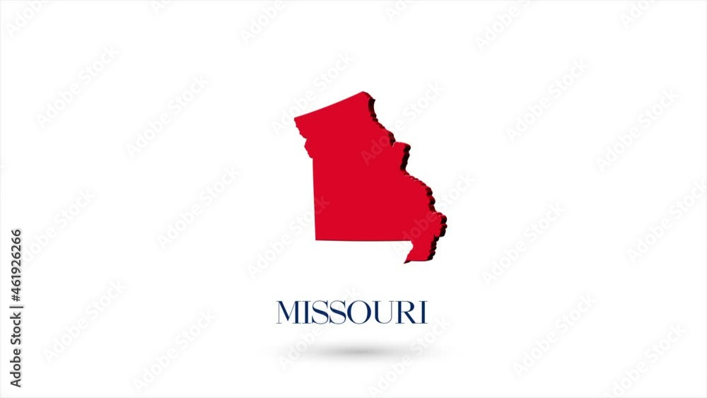 3d animated flat map showing the state of Missouri from the United ...