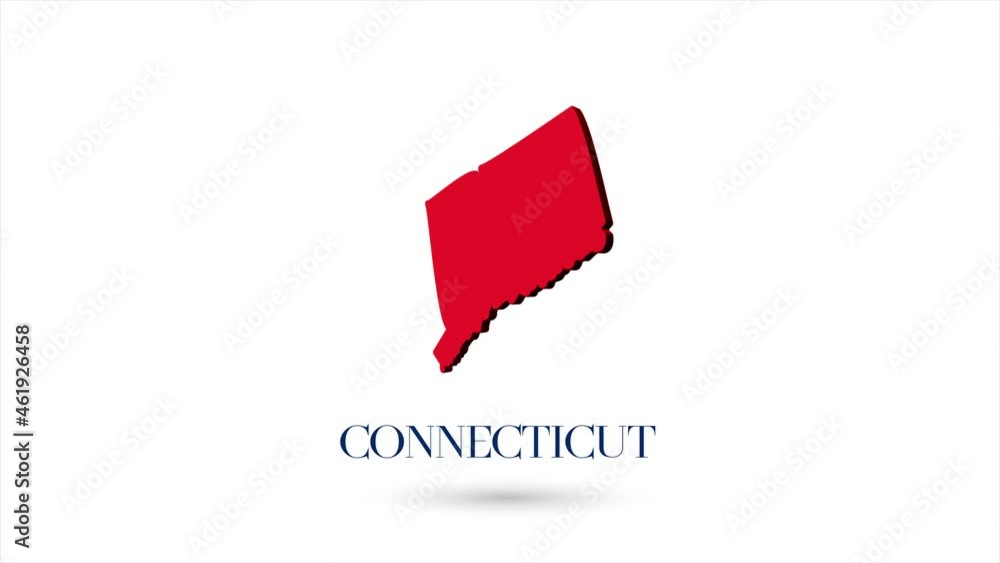 3d animated flat map showing the state of Connecticut from the United ...