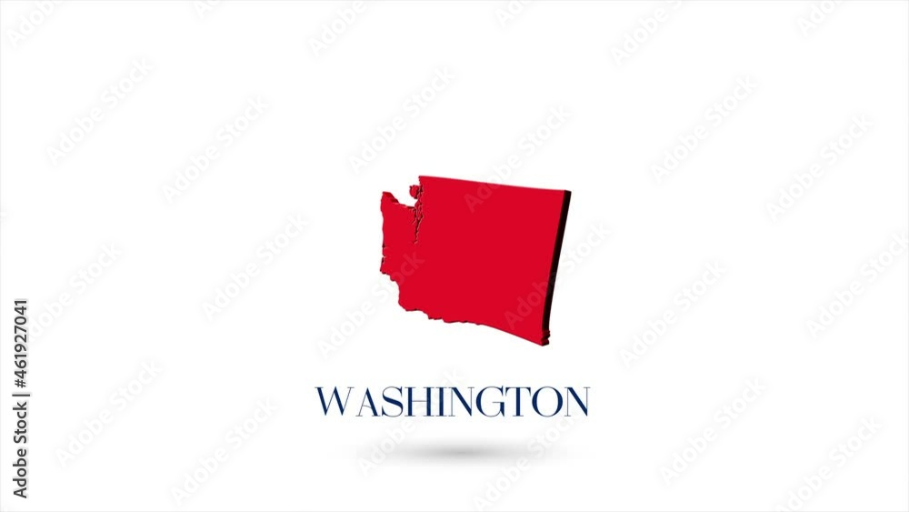 3d animated flat map showing the state of Washington from the United ...