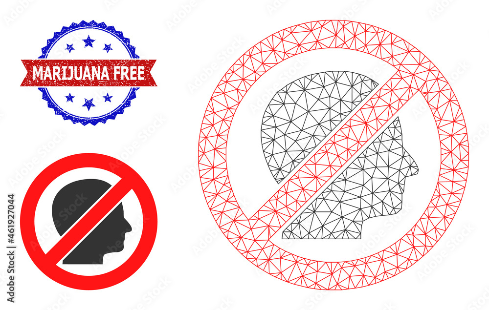 Network stop human wireframe icon, and bicolor rubber Marijuana Free ...