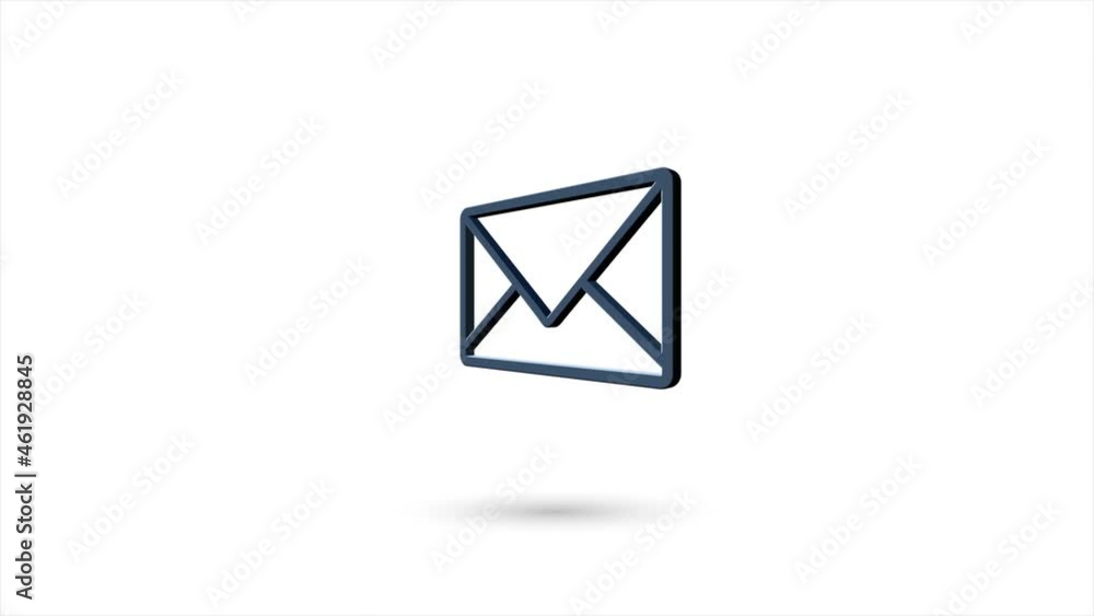 3d animated flat envelope icon with shadow isolated on white background ...