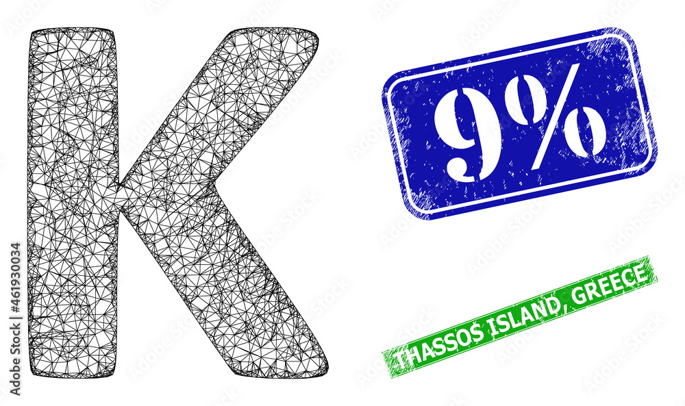 Polygonal Kappa Greek lowercase symbol model, and 9% blue and green ...