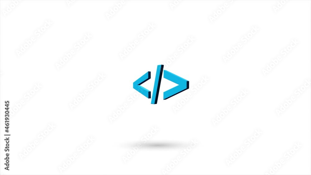 3d Animated Flat Coding Code Html Programming Language Icon With Shadow Isolated On White
