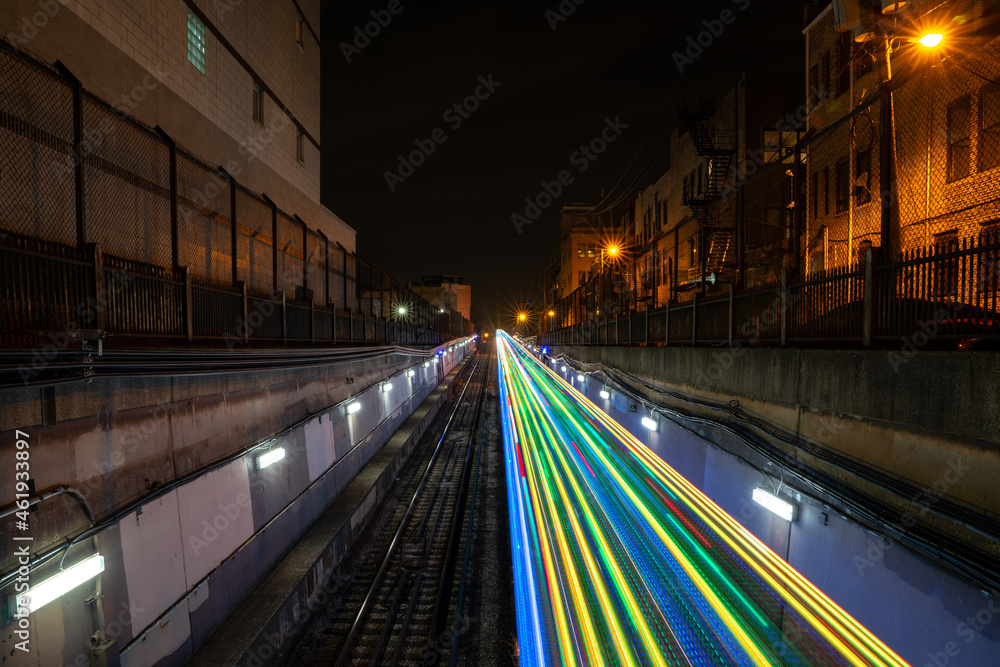 Colorful blue, yellow, green and red light trails from the CTA holiday ...