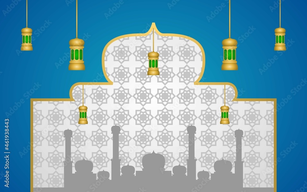 blue and white color islamic background design. mosque illustration ...