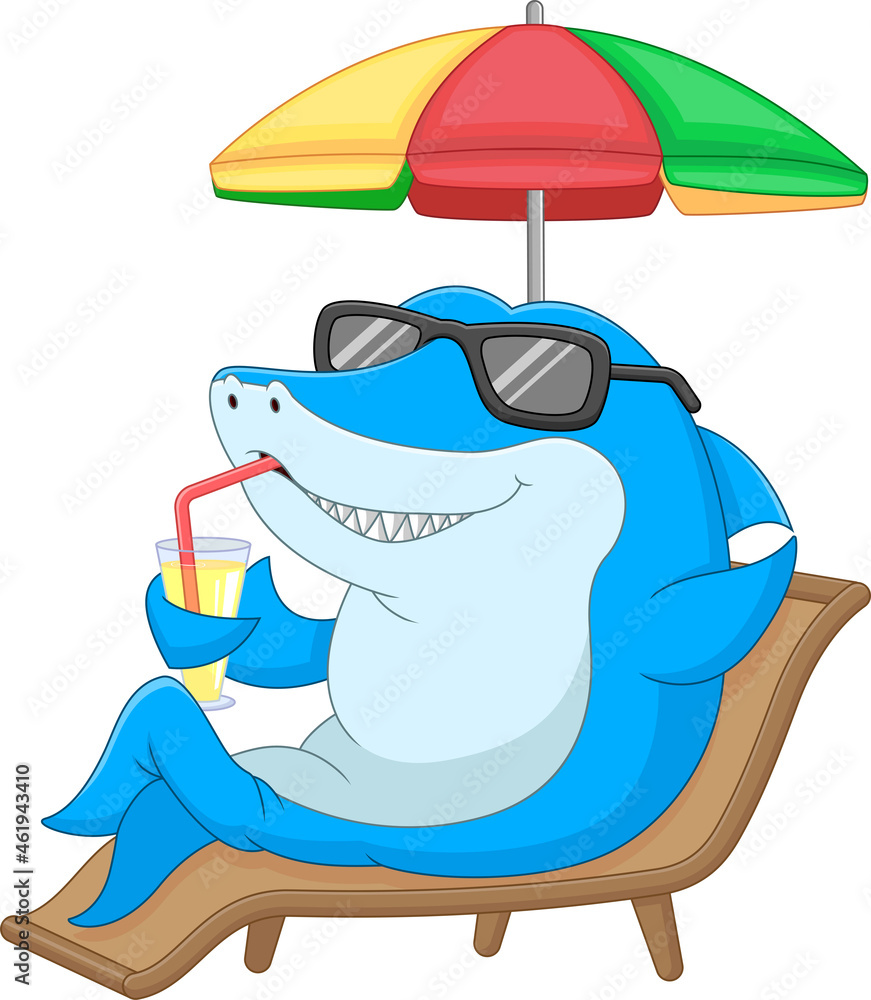 cartoon cute shark sitting and holding a drink Stock Vector | Adobe Stock