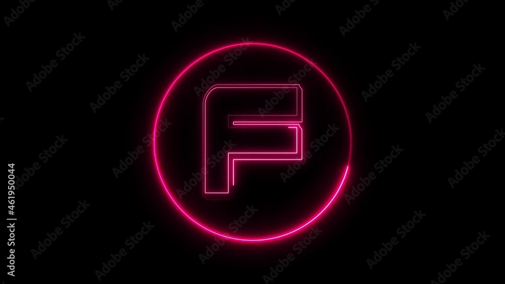 Neon font letter F uppercase appear in center and disappear after some ...