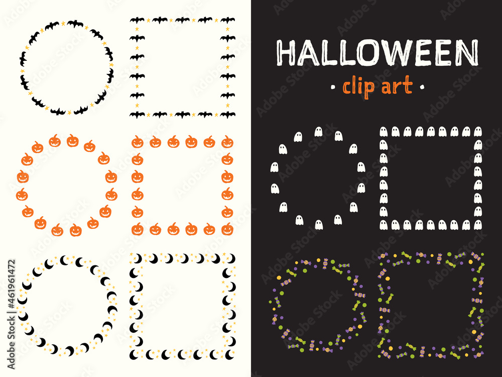 Halloween clip art collection set with circle and square bat, star ...
