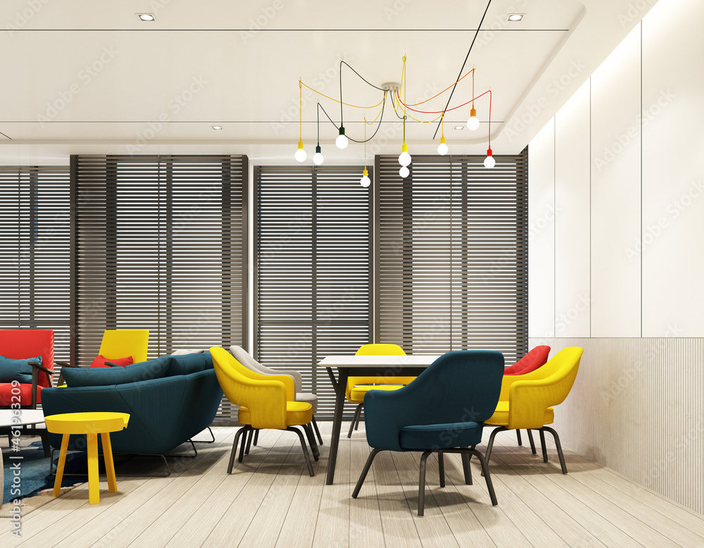 colorful dining room indoor interior design with feature wall in red ...