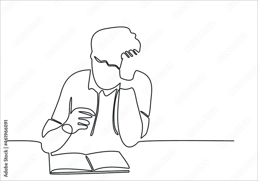 continuous line drawing of man studying reading book Stock Vector ...