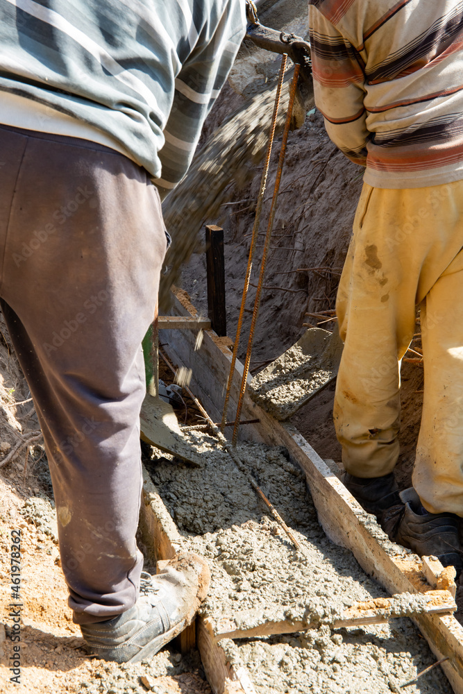 Timber formwork with metal reinforcement for pouring concrete and ...