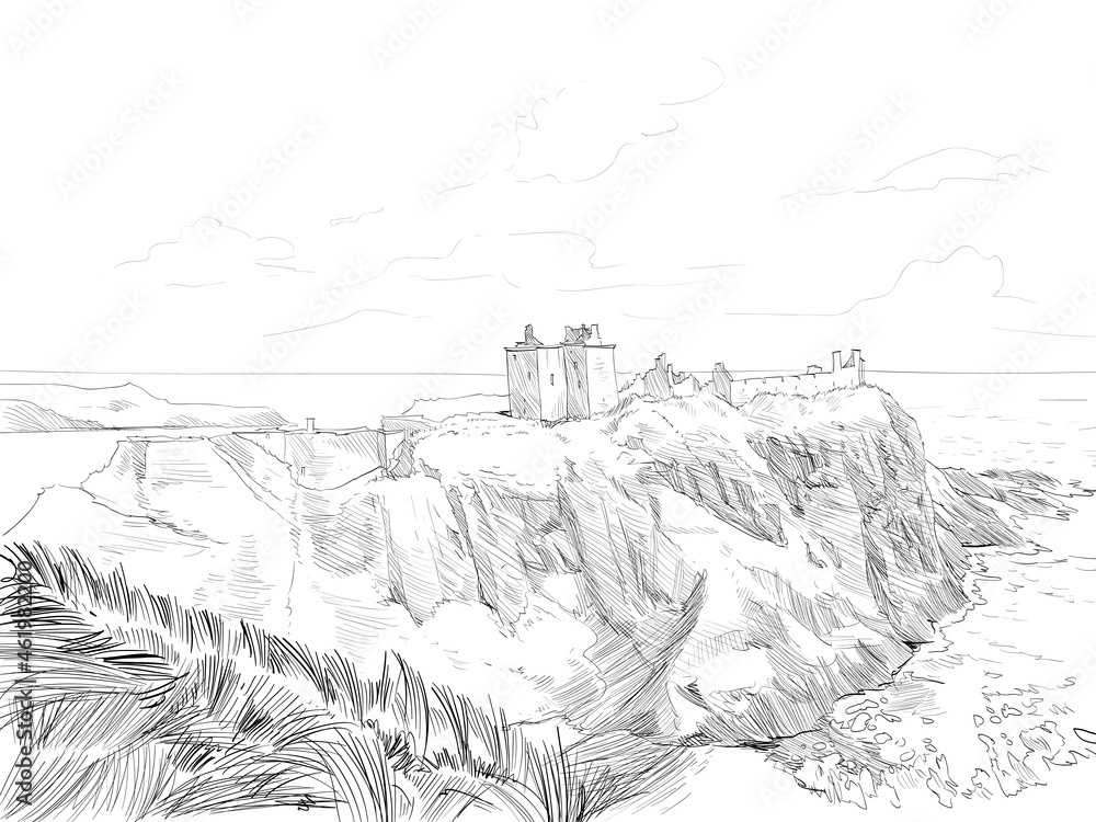 Dunnottar Castle. Scotland. Hand drawn city sketch. Vector illustration ...