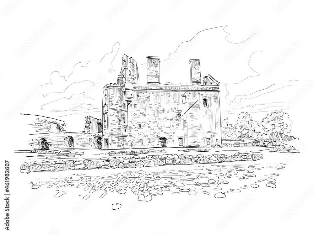 Huntly Castle. Scotland. Hand drawn city sketch. Vector illustration ...