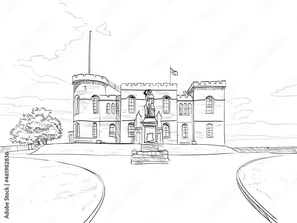 Inverness Castle. Scotland. Hand drawn city sketch. Vector illustration ...