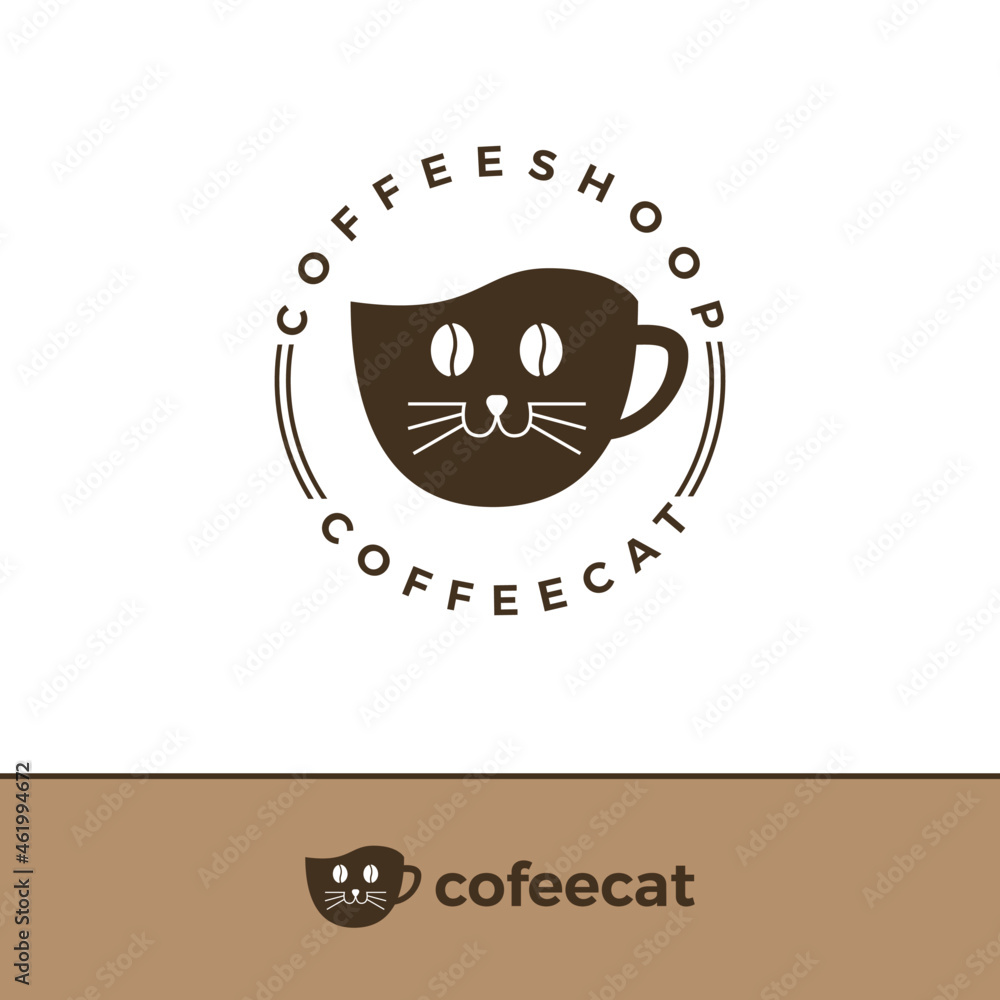 Cat and cup Coffee Logo Identity. Simple kitten mascot logo Coffee for ...