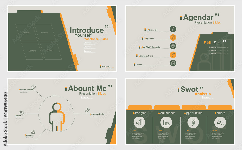 Vetor de Introduce Yourself Slide Presentation Template. stock ...