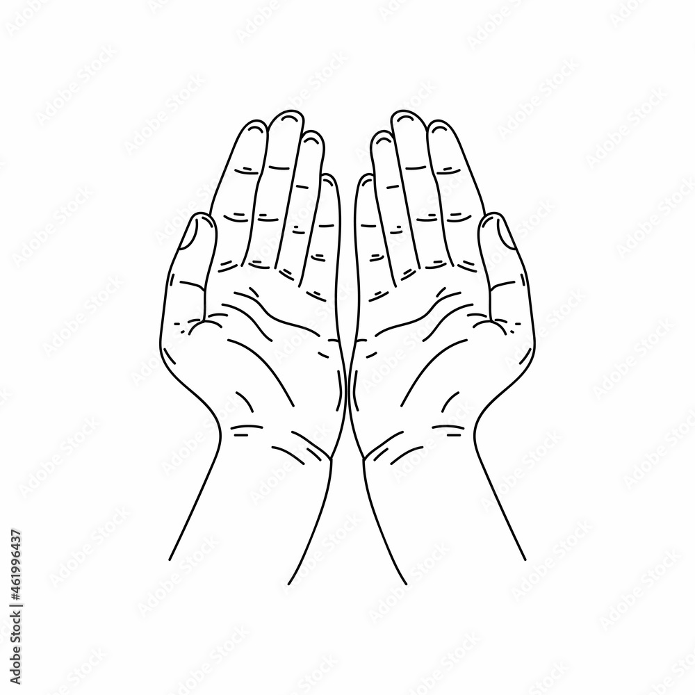 Drawing, engraving, ink, line art, linear, vector illustration prayer ...