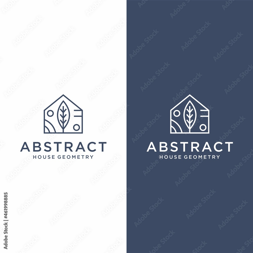 Minimalist Home Logo Design with Leaf Symbols In The Room. Combination ...